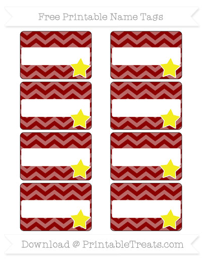 Free Dark Red Chevron Star Name Tags — Printable Treats.com