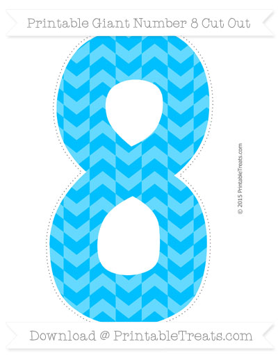 Deep Sky Blue Herringbone Pattern Giant Number 8 Cut Out — Printable ...