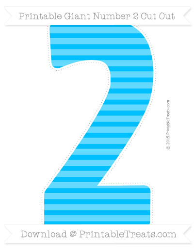 Deep Sky Blue Horizontal Striped Giant Number 2 Cut Out — Printable ...