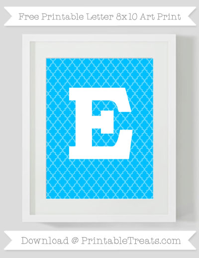Deep Sky Blue Moroccan Tile Letter E 8×10 Art Print — Printable Treats.com