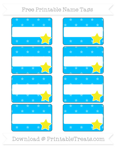Free Deep Sky Blue Star Pattern Star Name Tags — Printable Treats.com