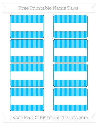 Free Deep Sky Blue Striped Simple Name Tags — Printable Treats.com