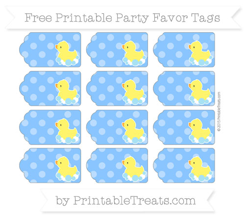 Dodger Blue Dotted Pattern Baby Duck Party Favor Tags — Printable ...
