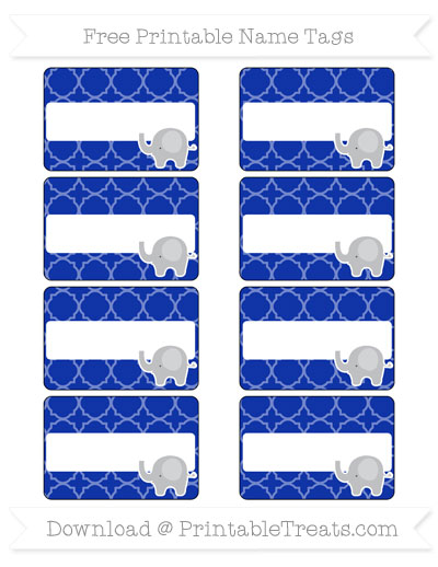 Free Egyptian Blue Quatrefoil Pattern Elephant Name Tags — Printable ...