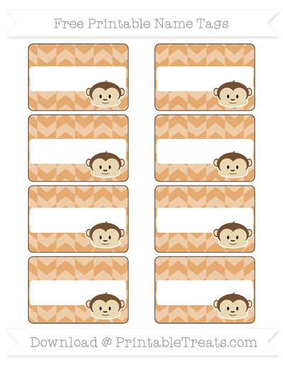 Free Fawn Herringbone Pattern Boy Monkey Name Tags — Printable Treats.com