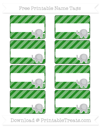 Free Forest Green Diagonal Striped Elephant Name Tags — Printable ...