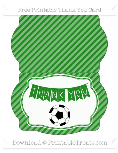 Forest Green Diagonal Striped Soccer Thank You Card — Printable Treats.com