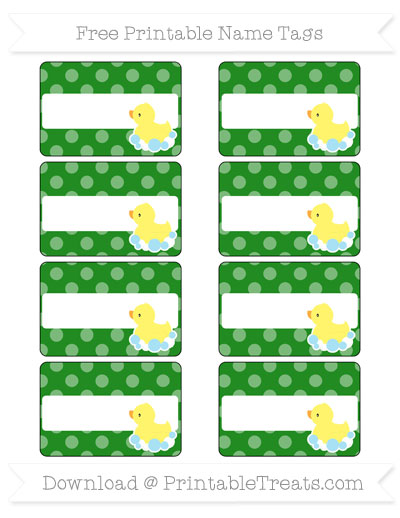 Free Forest Green Dotted Pattern Baby Duck Name Tags — Printable Treats.com