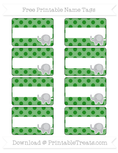 Free Forest Green Polka Dot Elephant Name Tags — Printable Treats.com
