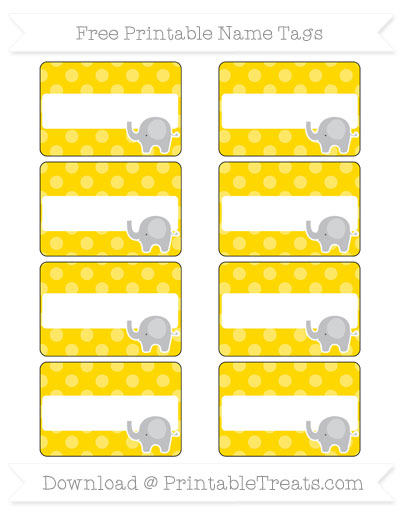 Free Gold Dotted Pattern Elephant Name Tags — Printable Treats.com