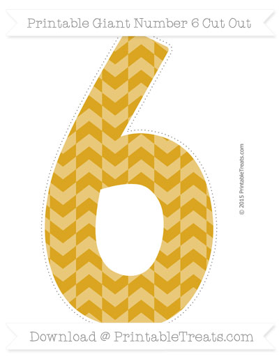 Gold Herringbone Pattern Giant Number 6 Cut Out — Printable Treats.com