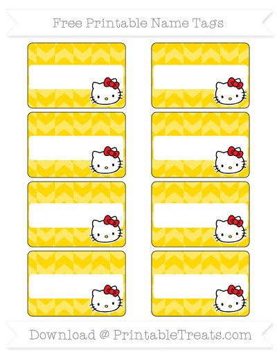Free Gold Herringbone Pattern Hello Kitty Name Tags — Printable Treats.com