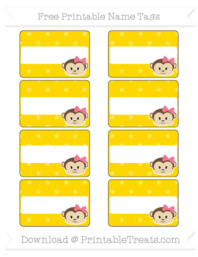 Free Gold Star Pattern Girl Monkey Name Tags — Printable Treats.com