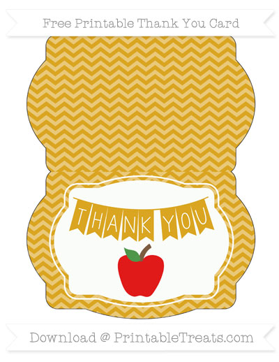 Goldenrod Chevron Apple Thank You Card — Printable Treats.com
