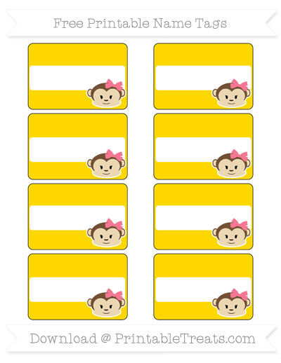 Free Goldenrod Girl Monkey Name Tags — Printable Treats.com