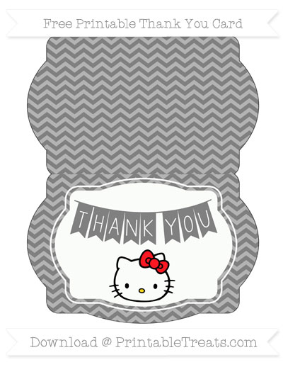 Grey Chevron Hello Kitty Thank You Card — Printable Treats.com