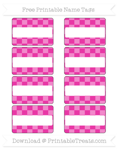 Free Hot Pink Checker Pattern Simple Name Tags — Printable Treats.com