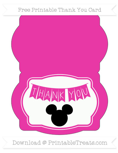Hot Pink Mickey Mouse Thank You Card — Printable Treats.com