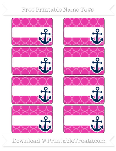 Free Hot Pink Quatrefoil Pattern Nautical Name Tags — Printable Treats.com