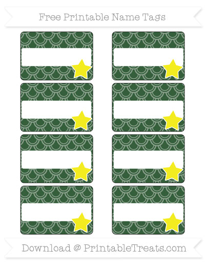 Free Hunter Green Fish Scale Pattern Star Name Tags — Printable Treats.com