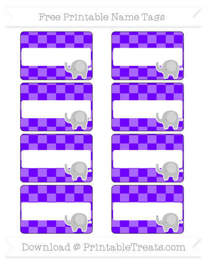 Free Indigo Checker Pattern Elephant Name Tags — Printable Treats.com