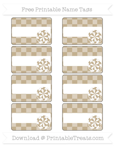 Free Khaki Checker Pattern Cheer Pom Pom Name Tags — Printable Treats.com