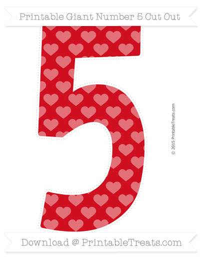 Lava Red Heart Pattern Giant Number 5 Cut Out — Printable Treats.com