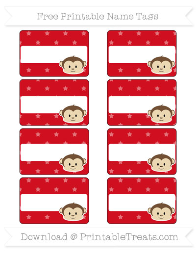 Free Lava Red Star Pattern Boy Monkey Name Tags — Printable Treats.com