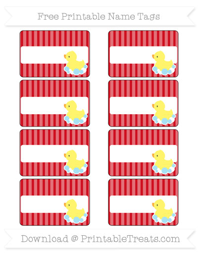 Free Lava Red Thin Striped Pattern Baby Duck Name Tags — Printable ...