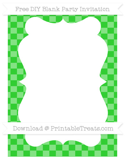 Free Lime Green Checker Pattern Blank Invitation — Printable Treats.com