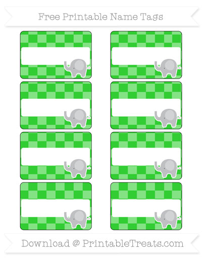 Free Lime Green Checker Pattern Elephant Name Tags — Printable Treats.com