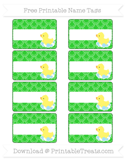 Free Lime Green Fish Scale Pattern Baby Duck Name Tags — Printable ...
