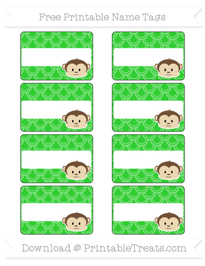 Free Lime Green Fish Scale Pattern Boy Monkey Name Tags — Printable ...