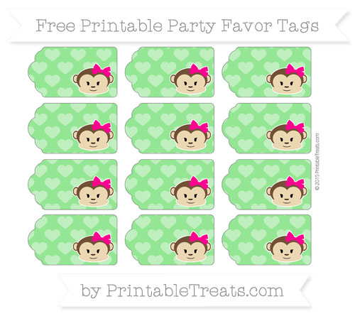 Lime Green Heart Pattern Girl Monkey Party Favor Tags — Printable ...