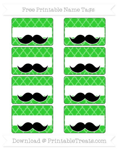 Lime Green Moroccan Tile Mustache Name Tags — Printable Treats.com