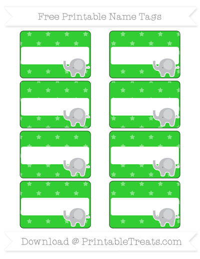 Free Lime Green Star Pattern Elephant Name Tags — Printable Treats.com