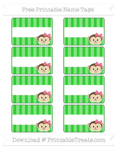Free Lime Green Striped Girl Monkey Name Tags — Printable Treats.com