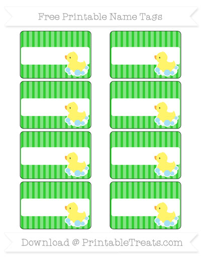 Free Lime Green Thin Striped Pattern Baby Duck Name Tags — Printable ...