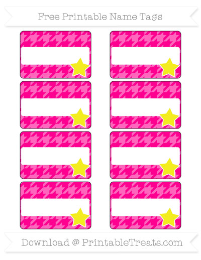 Free Magenta Houndstooth Pattern Star Name Tags — Printable Treats.com