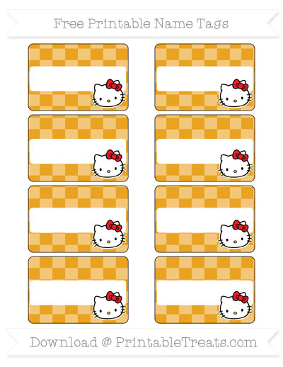 Free Marigold Checker Pattern Hello Kitty Name Tags — Printable Treats.com