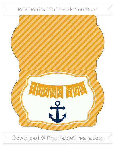 Marigold Diagonal Striped Nautical Thank You Card — Printable Treats.com