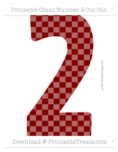 Maroon Checker Pattern Giant Number 2 Cut Out — Printable Treats.com
