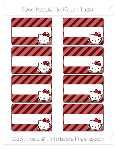Free Maroon Diagonal Striped Hello Kitty Name Tags — Printable Treats.com