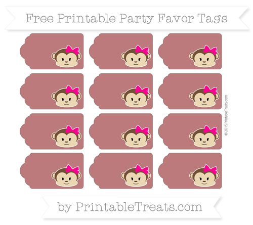 Maroon Girl Monkey Party Favor Tags — Printable Treats.com