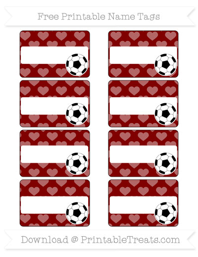 Free Maroon Heart Pattern Soccer Name Tags — Printable Treats.com