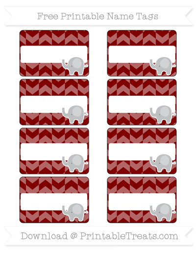 Free Maroon Herringbone Pattern Elephant Name Tags — Printable Treats.com
