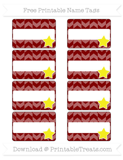 Free Maroon Herringbone Pattern Star Name Tags — Printable Treats.com