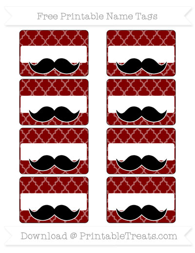Maroon Moroccan Tile Mustache Name Tags — Printable Treats.com