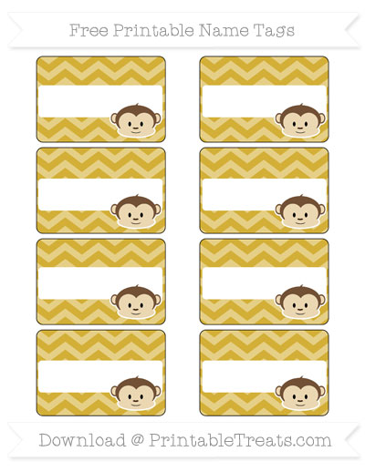 Free Metallic Gold Chevron Boy Monkey Name Tags — Printable Treats.com
