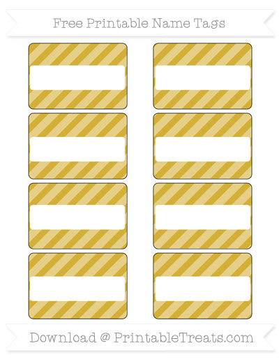 Free Metallic Gold Diagonal Striped Simple Name Tags — Printable Treats.com
